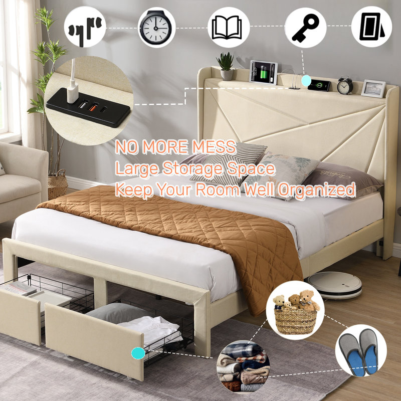 Cheneaux platform bed with drawers ebern designs store